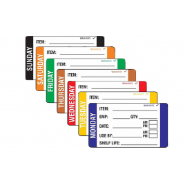 Washrite Coloured Day Label 49x82 Monday - Sunday Pack